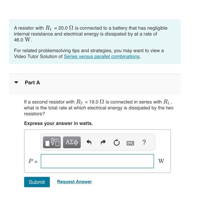 Solved A resistor with R1=20.0Ω is connected to a battery | Chegg.com