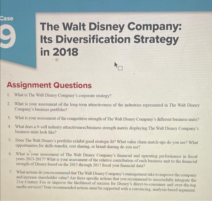 Solved Case 9 The Walt Disney Company: Its Diversification | Chegg.com