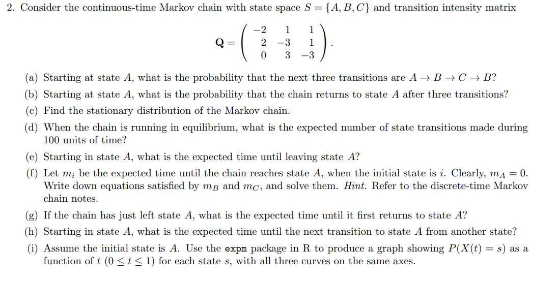 Consider the continuous-time Markov chain with state | Chegg.com