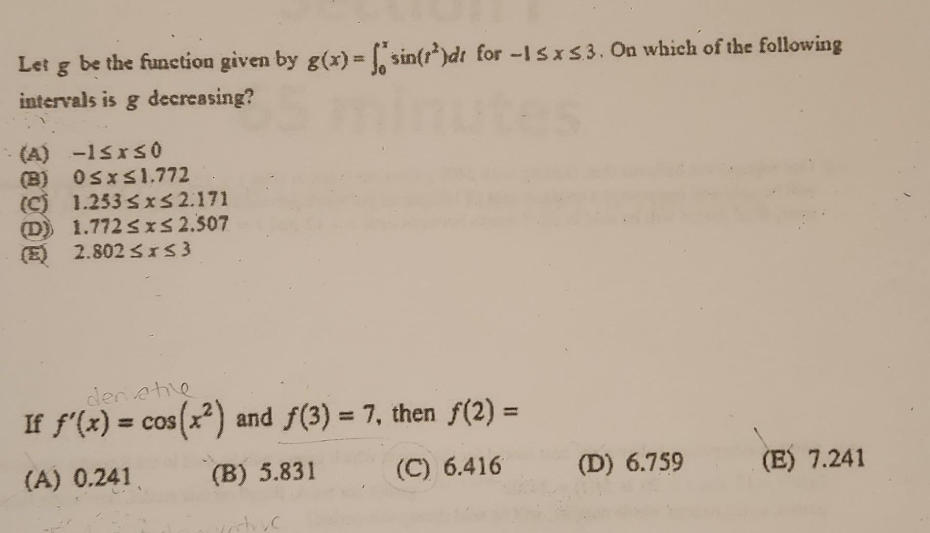 Solved Let g be the function given by g(x)=∫0xsin(t2)dt for | Chegg.com