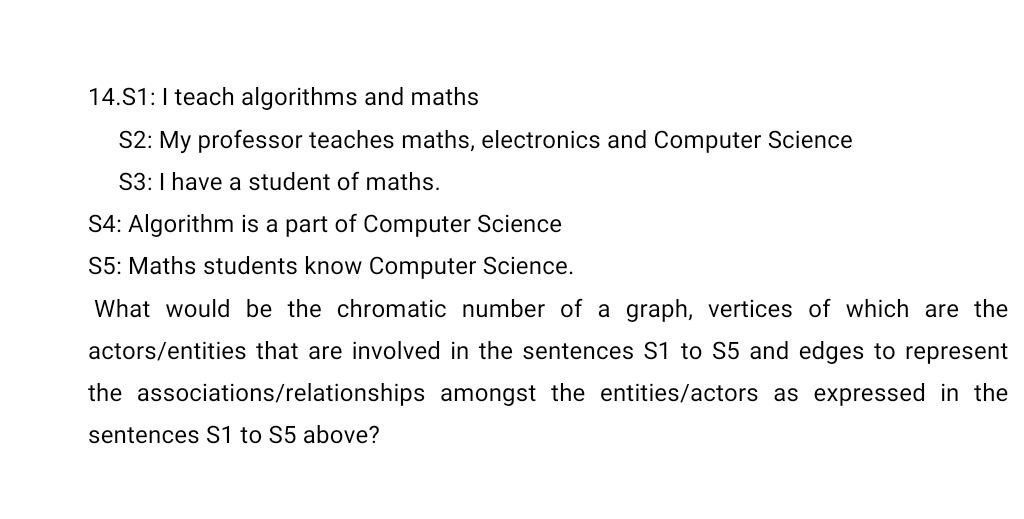 Solved 14.S1: I teach algorithms and maths S2: My professor | Chegg.com