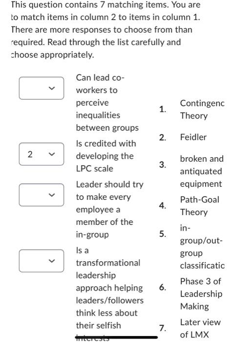 Solved This question contains 7 matching items. You are to | Chegg.com