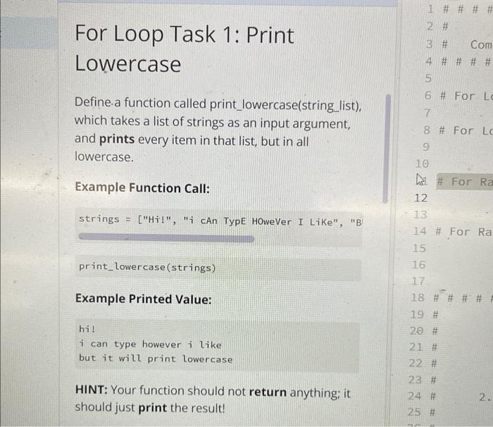 Solved For Loop Task 1 Print Lowercase Definea Function 7558