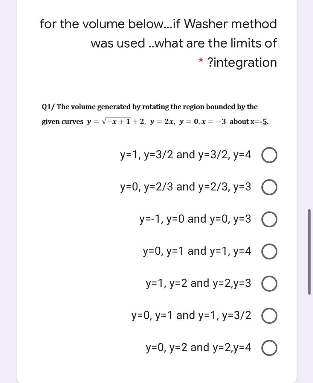 Solved for the volume below...if Washer method was used | Chegg.com