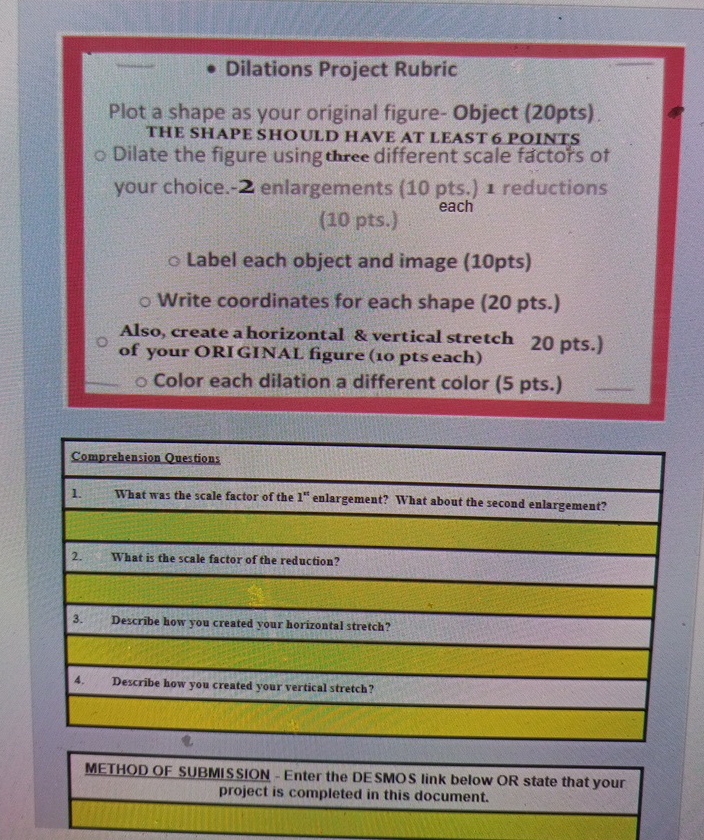 Dilations Project RubricPlot a shape as your original | Chegg.com