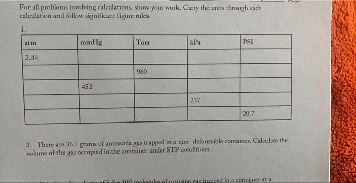 Solved For all problems involving calculations, show your | Chegg.com