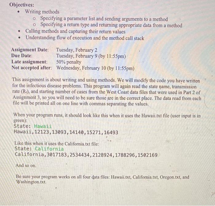 Solved Objectives: Writing methods o Specifying a parameter | Chegg.com