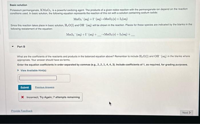 Solved Potassium permanganate, KMnO4, is a powerful | Chegg.com