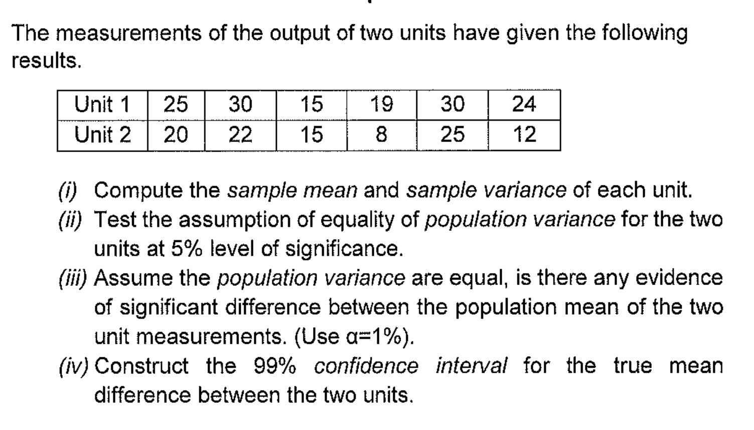 Solved The measurements of the output of two units have | Chegg.com