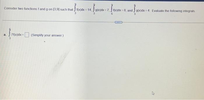 Solved Consider two functions 1 and g on [3,9] such that | Chegg.com