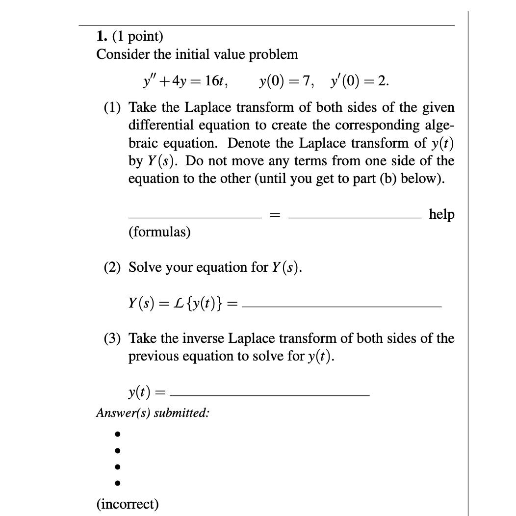 Solved (1 ﻿point)Consider the initial value | Chegg.com