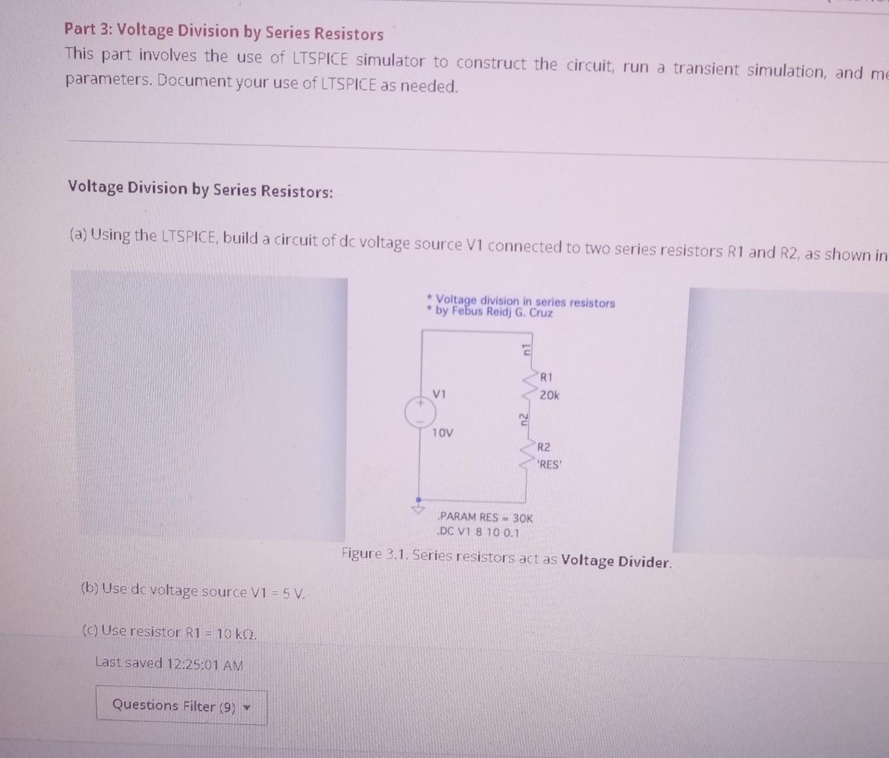 Solved Part 3: Voltage Division by Series ResistorsThis part | Chegg.com
