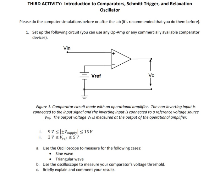 Solved THIRD ACTIVITY: Introduction to Comparators, Schmitt | Chegg.com