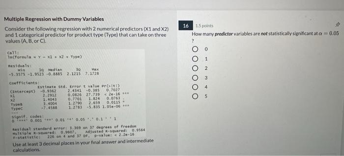 Solved 16 - Multiple Regression with Dummy Variables | Chegg.com