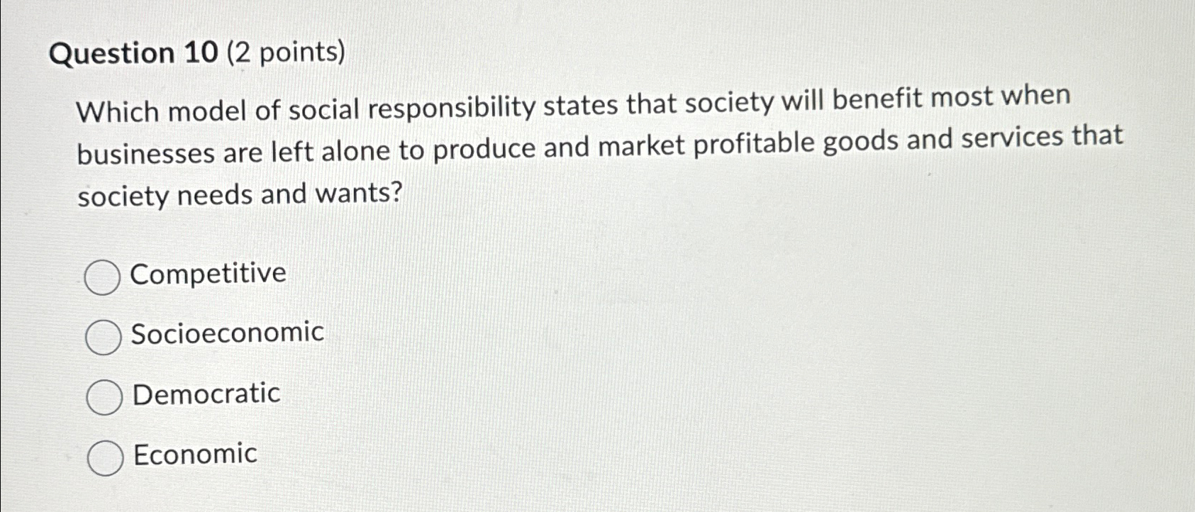 Solved Question 10 (2 ﻿points)Which model of social | Chegg.com