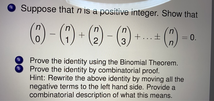 Solved Suppose that n is a positive integer. Show that (0) - | Chegg.com