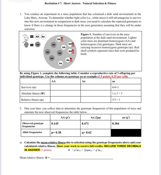 Solved Recitation \# 7. Short Answer. Natural Selection \& | Chegg.com