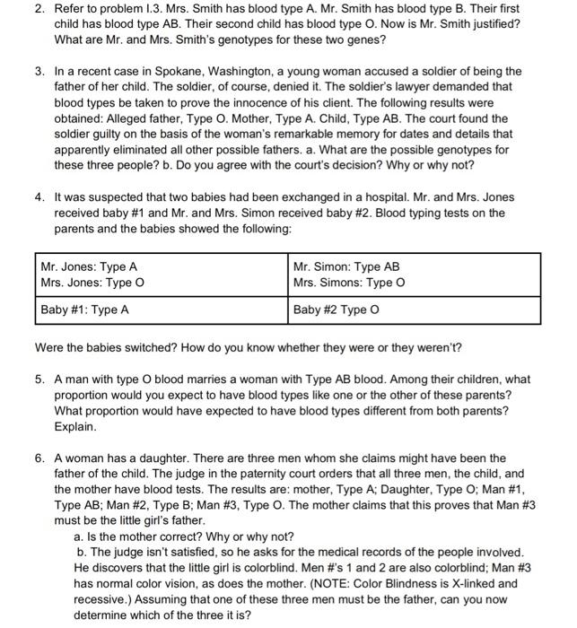 Solved Refer to problem I.3. Mrs. Smith has blood type A. | Chegg.com