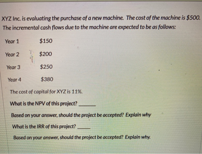 Solved XYZ Inc. is evaluating the purchase of a new machine. | Chegg.com Solved XYZ Inc. is evaluating the purchase of a new machine. | Chegg.com