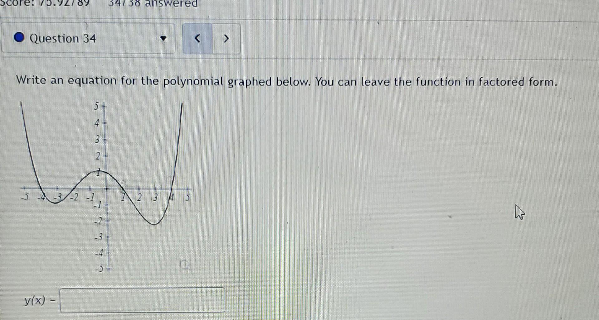 Solved Write an equation for the polynomial graphed below. | Chegg.com