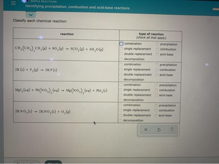 Solved Simple Reactions Identifying Precipitation