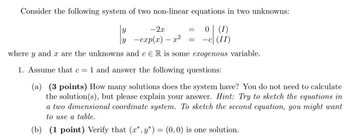 Solved Consider the following system of two non-linear | Chegg.com