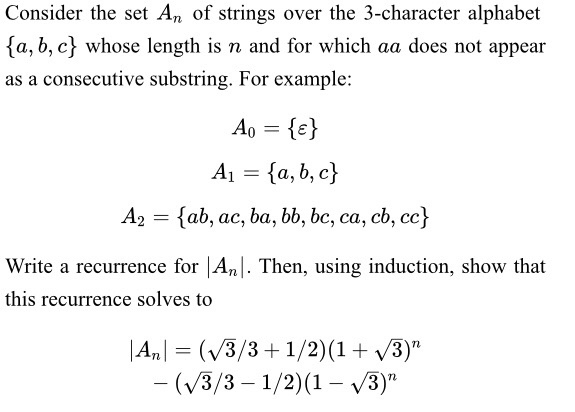 Solved Consider the set An of strings over the 3-character | Chegg.com