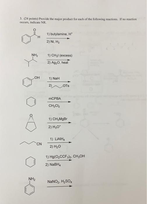 Solved 3. (24 points) Provide the major product for each of | Chegg.com