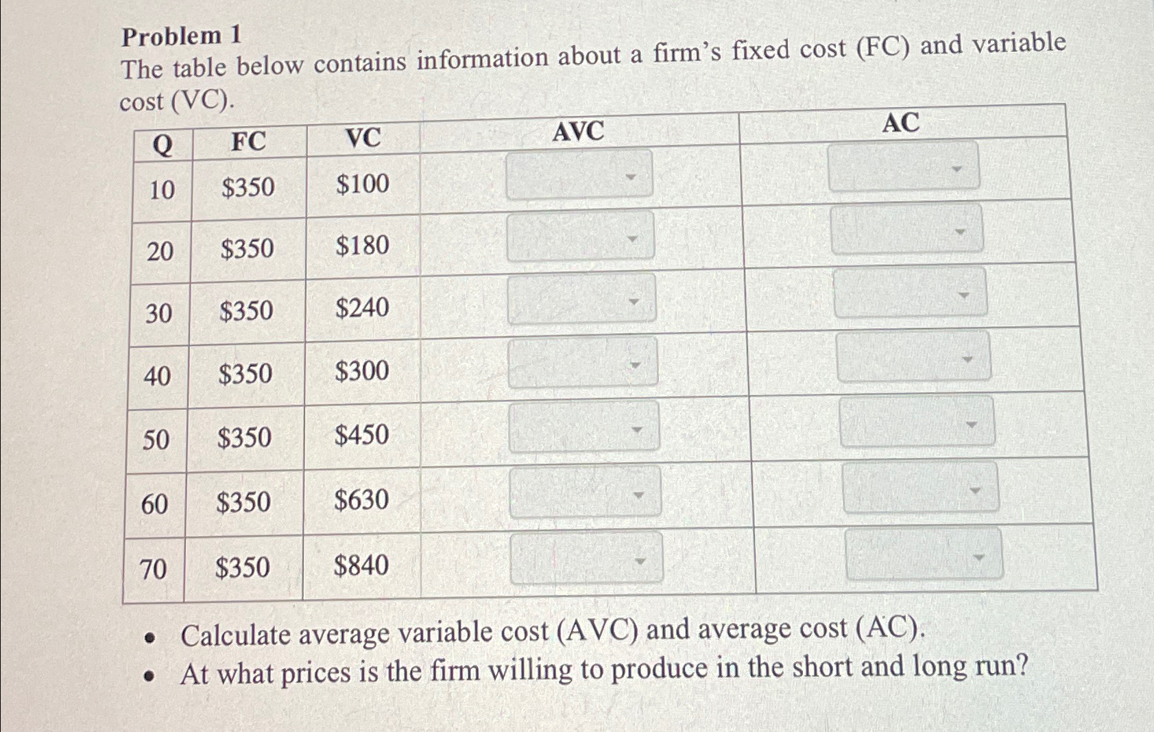 Solved Problem 1The table below contains information about a | Chegg.com