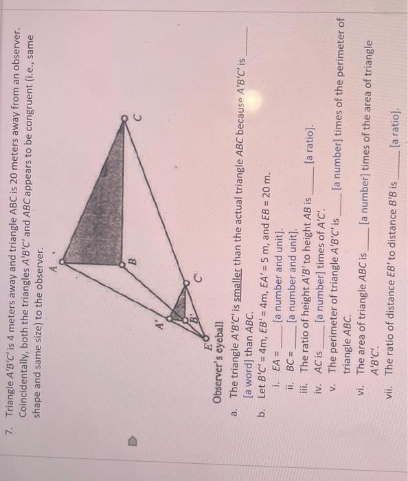 Solved 7. Triangle A′B′C′ is 4 meters away and triangle ABC | Chegg.com