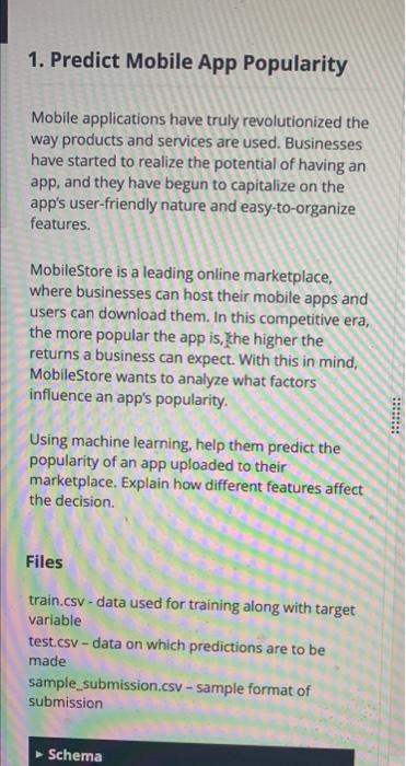 1. Predict Mobile App Popularity Mobile applications | Chegg.com