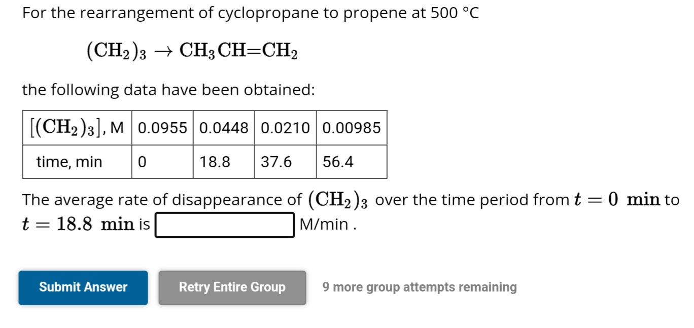 Solved For the rearrangement of cyclopropane to propene at | Chegg.com