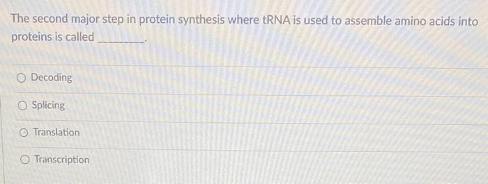 Solved The first step in the process of protein synthesis | Chegg.com