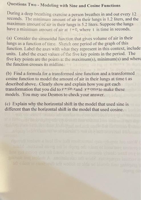 Solved Questions Two - Modeling with Sine and Cosine | Chegg.com