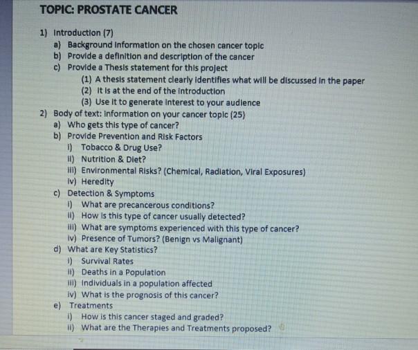 Solved TOPIC: PROSTATE CANCER 1) Introduction (7) a) | Chegg.com
