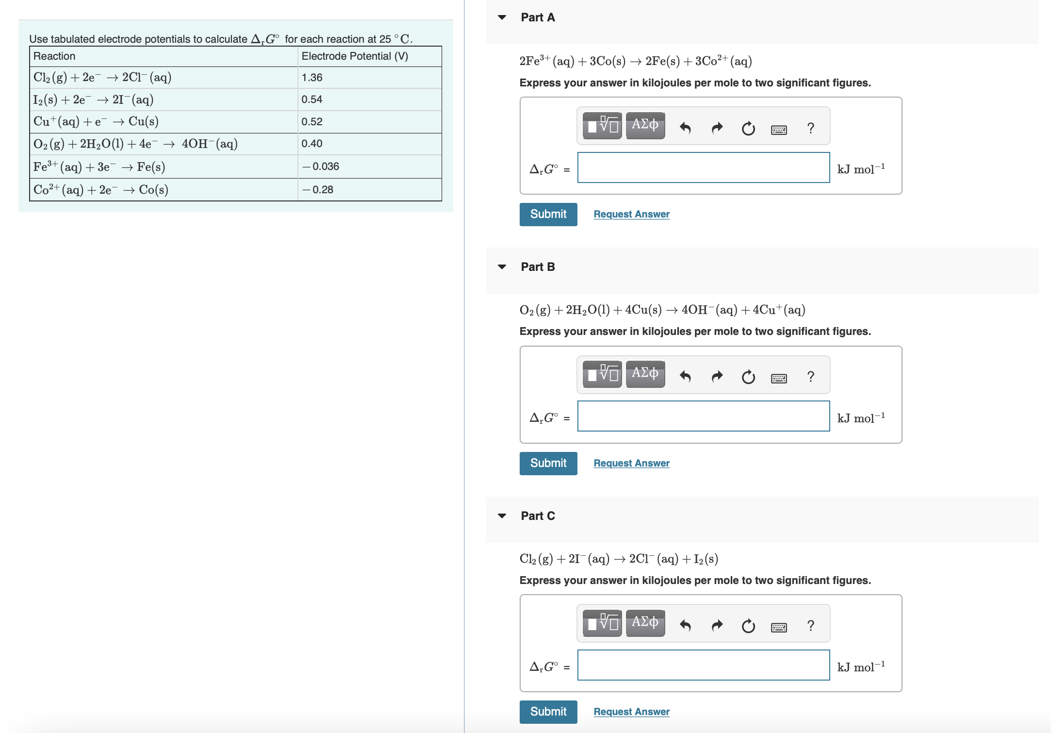 Solved Use tabulated electrode potentials to calculate ΔrG° | Chegg.com