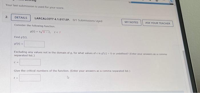 Solved Consider the following function. g(t)=t5−t,t | Chegg.com