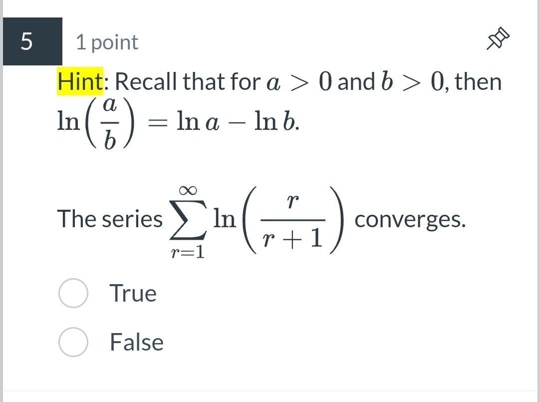 Solved 5 1 ﻿pointHint: Recall that for a>0 ﻿and b>0, ﻿then | Chegg.com