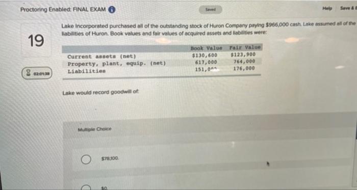 Solved Proctoring Enabled: FINAL EXAM 19 8020130 Saved Help | Chegg.com