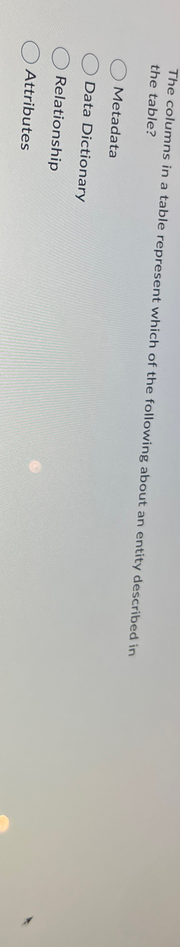 Solved The columns in a table represent which of the | Chegg.com