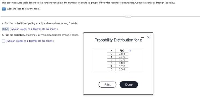 Solved The accompanying table describes the random variable | Chegg.com