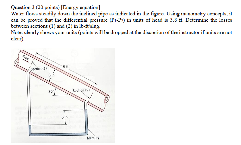 Solved Question 3 (20 ﻿points) [Energy equation] ﻿Water | Chegg.com