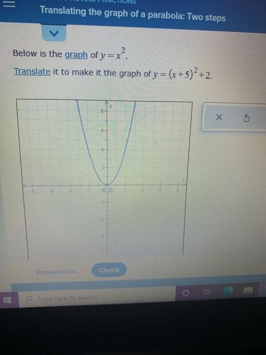 Solved = Translating the graph of a parabola: Two steps | Chegg.com