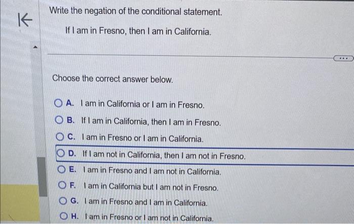 Solved Write the negation of the conditional statement. If I | Chegg.com