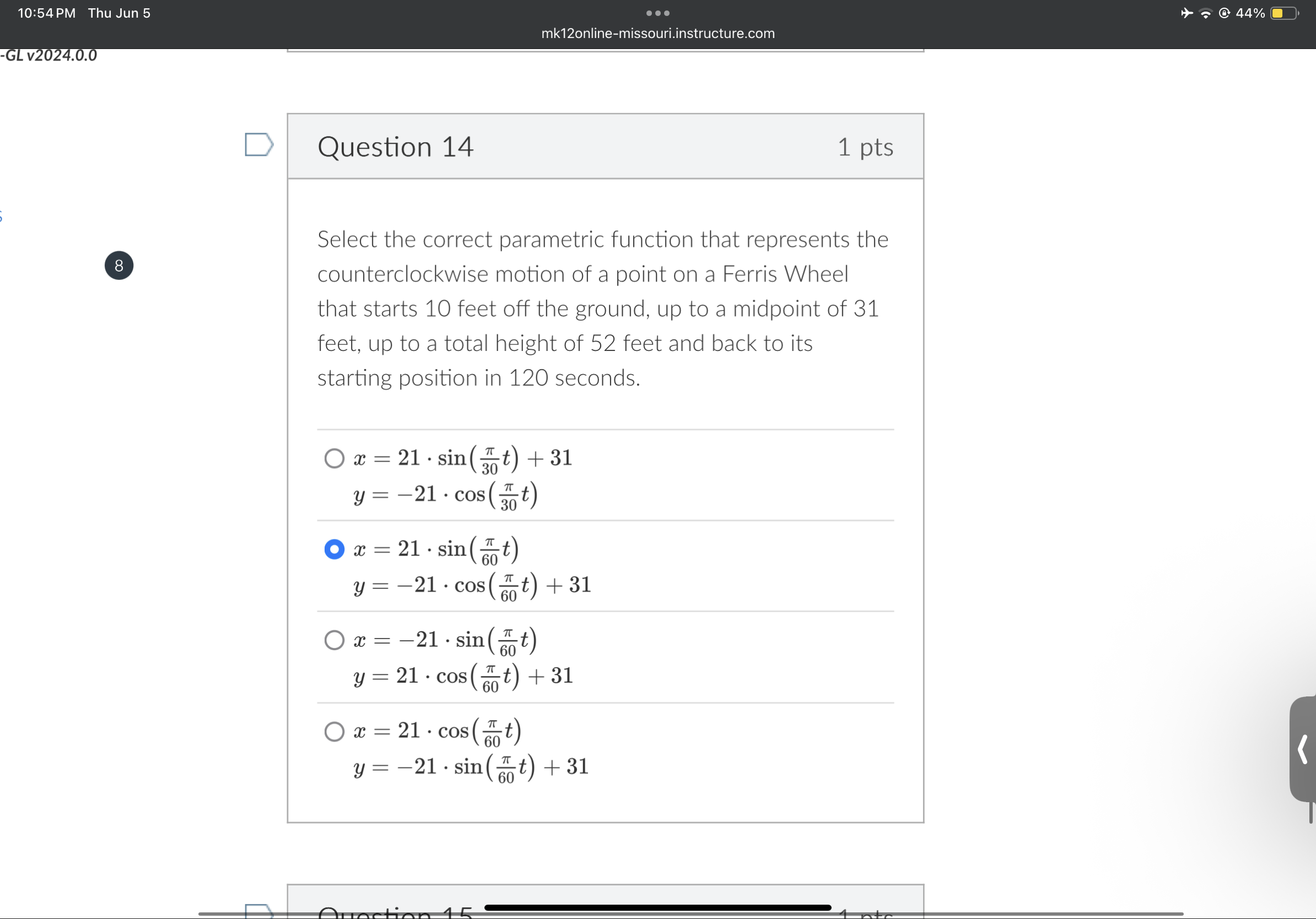 Solved Question 14select The Correct Parametric Function 3114