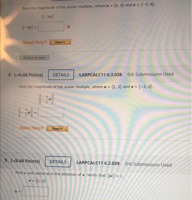 Solved Find the magnitude of the scalar multiple, where u = | Chegg.com