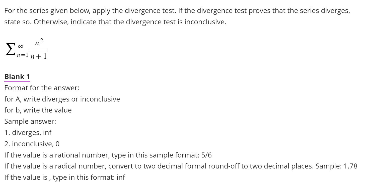 Solved For the series given below, apply the divergence | Chegg.com