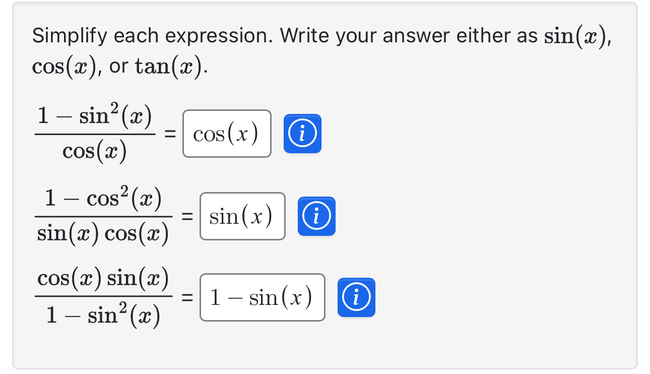 Solved Simplify Each Expression Write Your Answer Either As Chegg