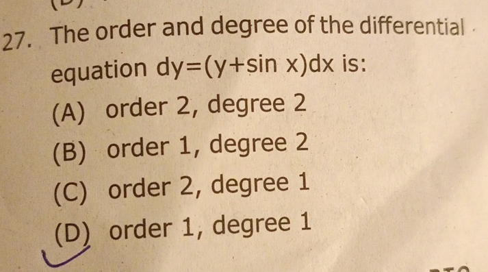 Solved The order and degree of the differential equation | Chegg.com