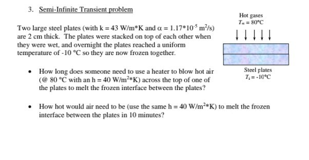 Solved 3. Semi-Infinite Transient problem Hot gases Te = | Chegg.com